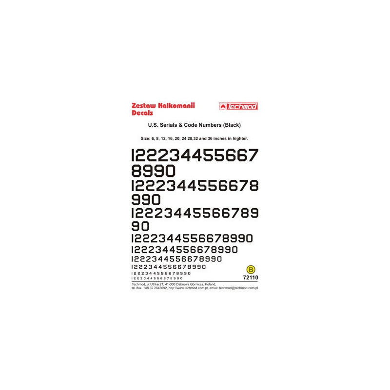TECHMOD Black U.S. Serial & Code Numbers